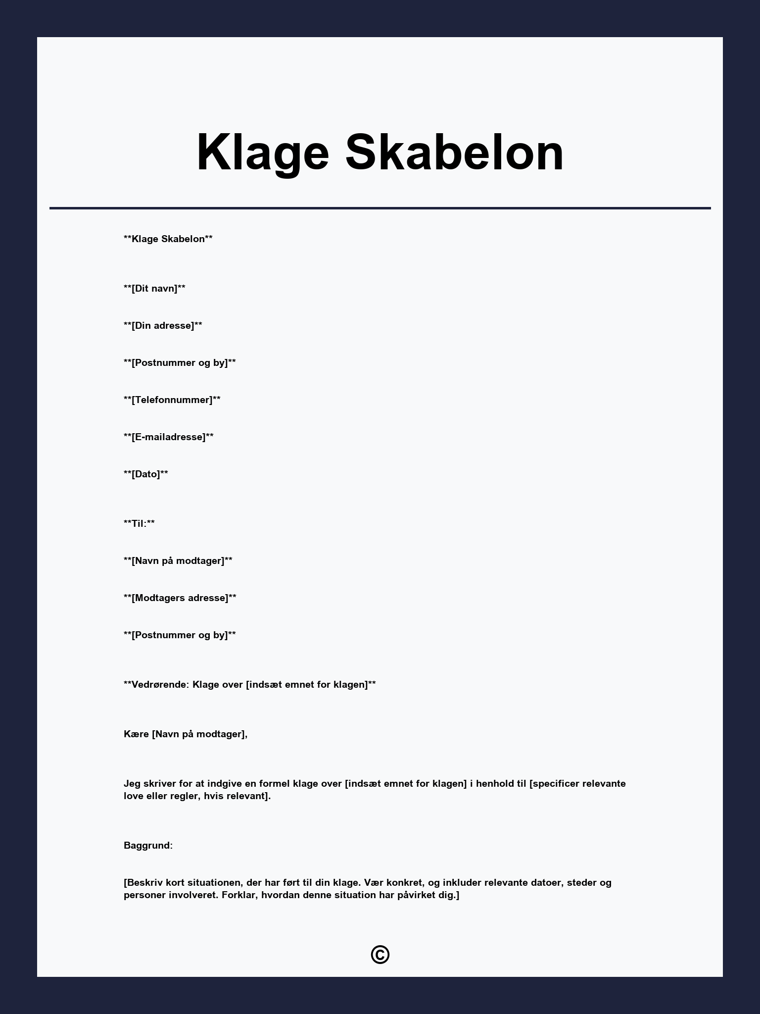 Klage Skabelon